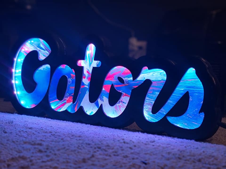 24"- 30" Gator Script Text RGB LED Sign - White and Sons Custom Creations